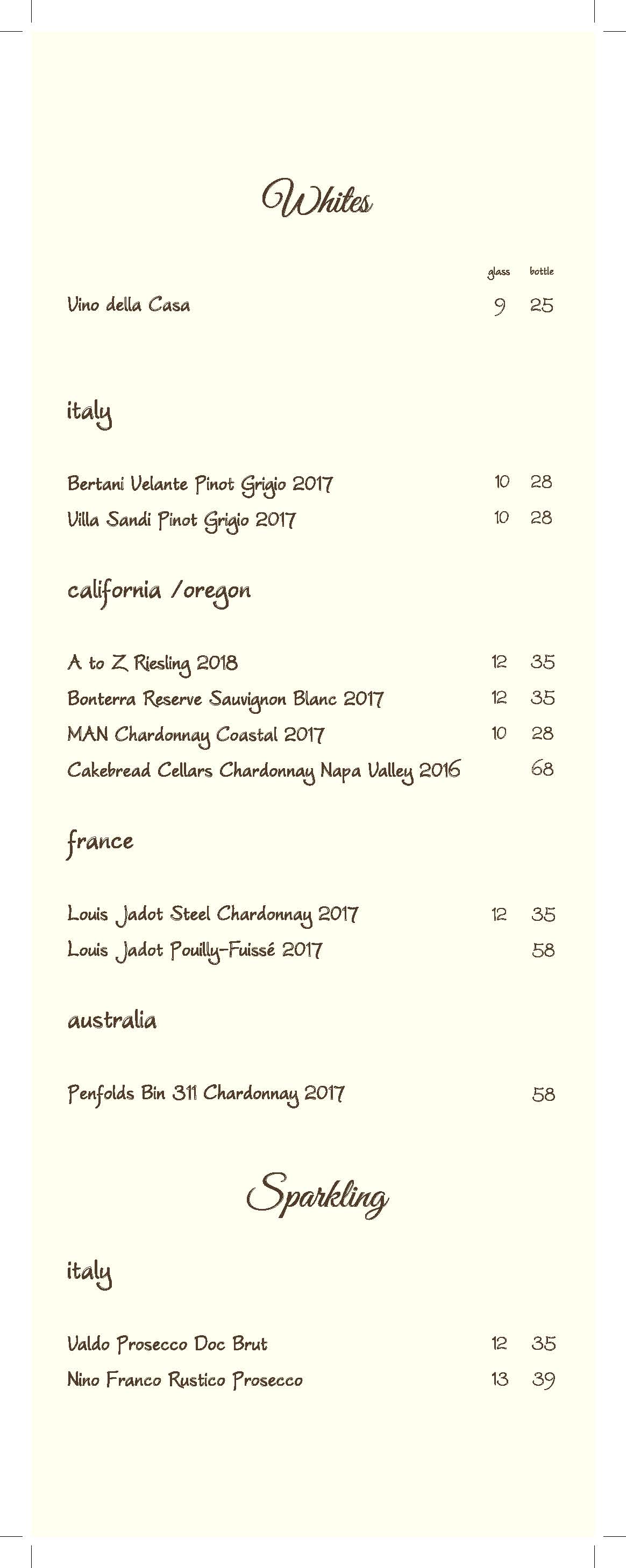 Wine List & Cocktails – Bella Notte